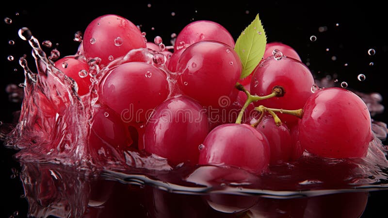 Red Grape in the Water Splash Stock Illustration - Illustration of food ...