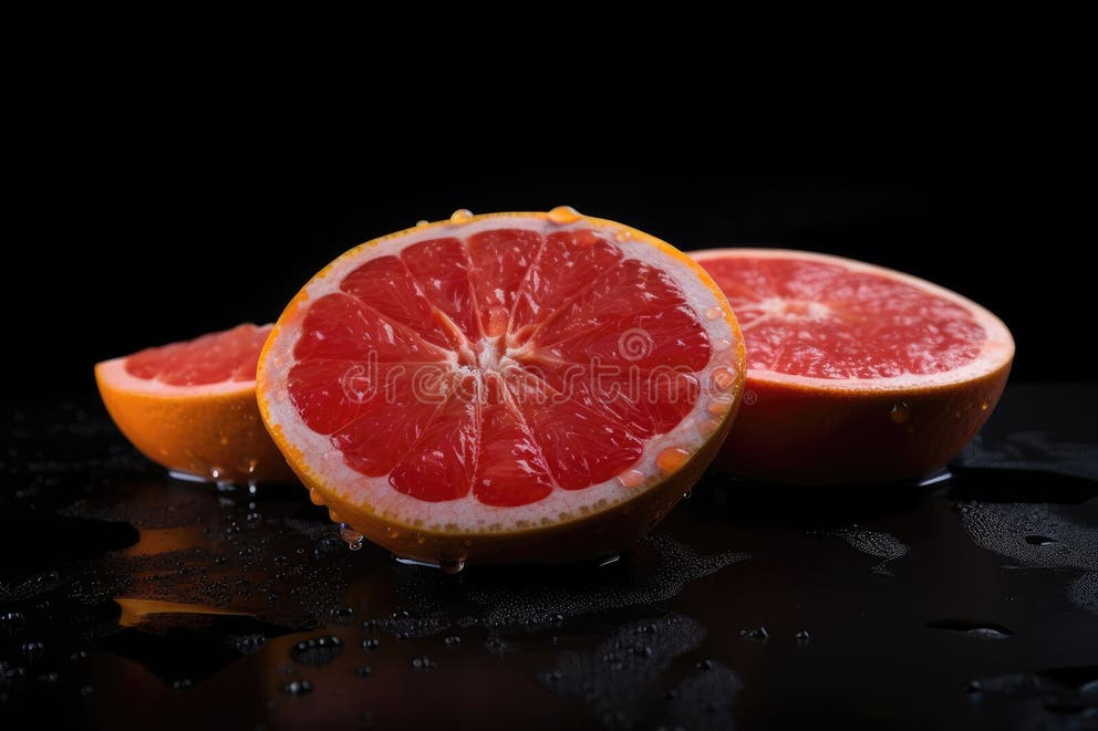 Red Grapefruit with Drops on Black Gradient Background. Generative AI ...