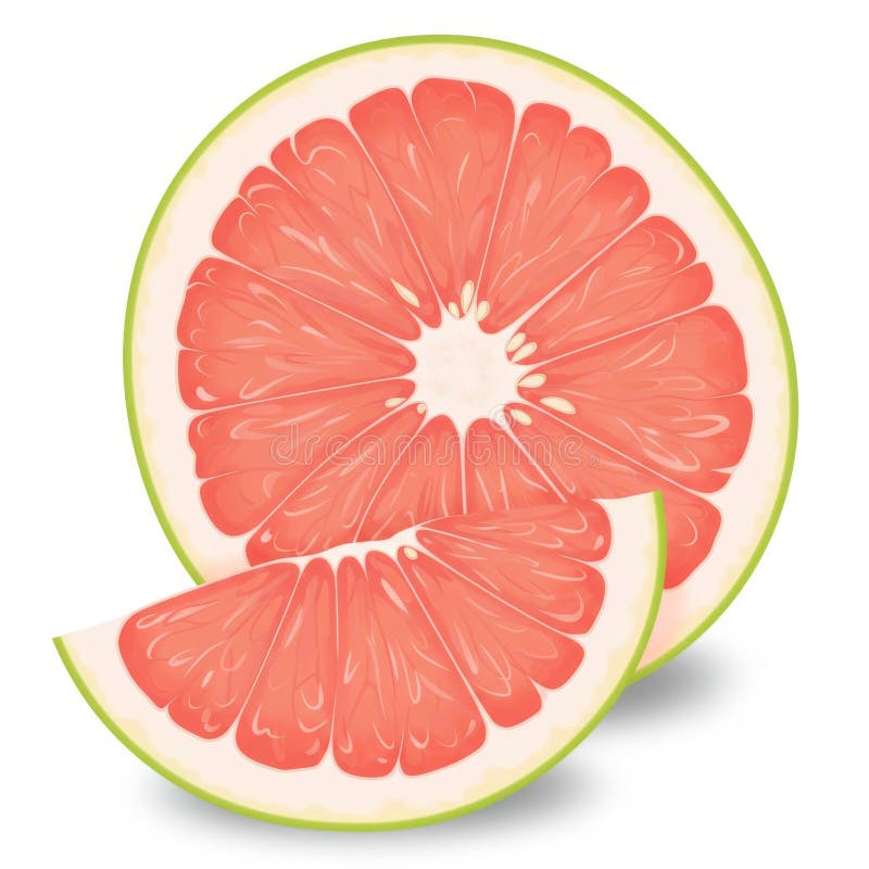 Red Grapefruit Slice and Wedge on White Background Stock Illustration ...