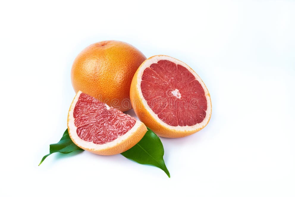 Red Grapefruit Whole and Cut on White Background Stock Image - Image of ...