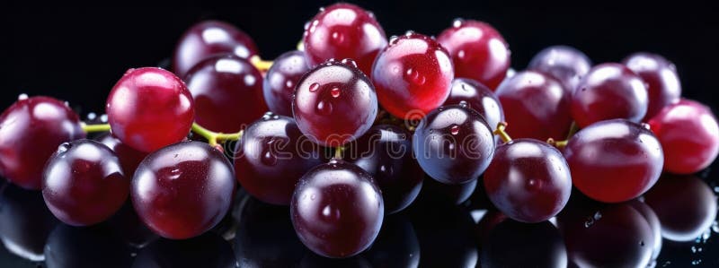 Ripe Red Grapes on Black Mirror Surface with Reflection of Grapes ...