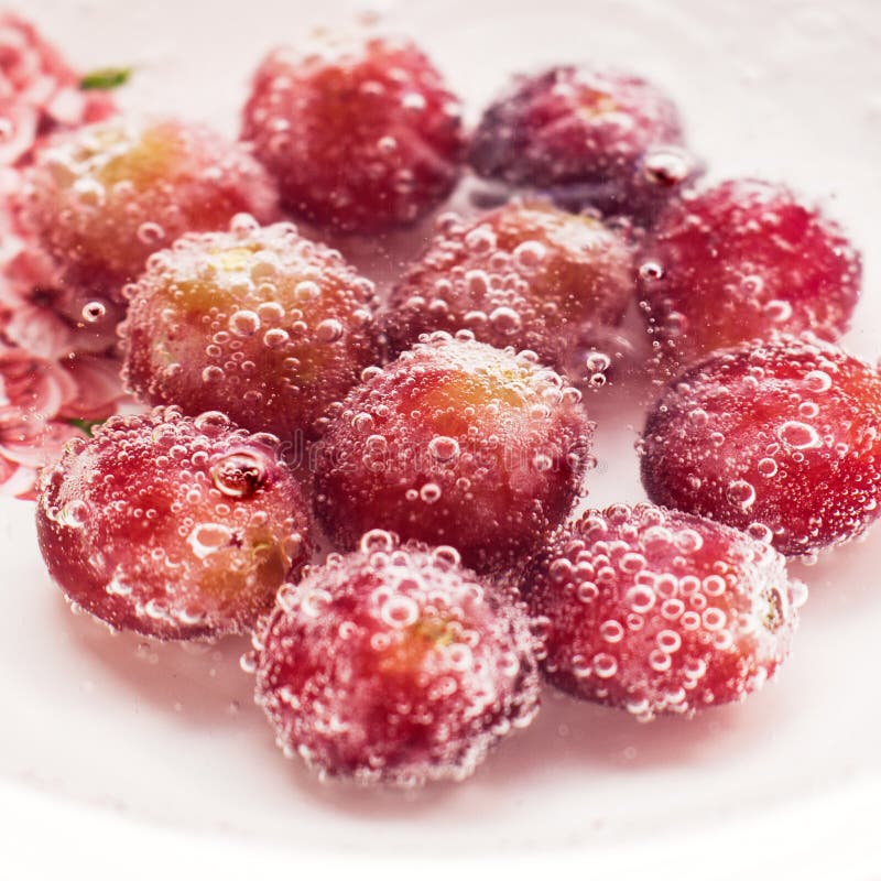 Red grapes in the bubbles, stock image. Image of healthy - 90494881