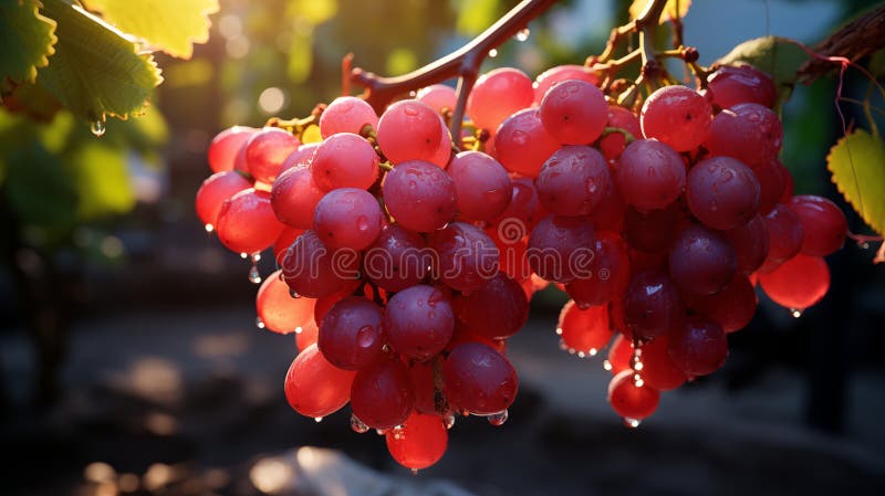Red grapes in the garden stock illustration. Illustration of bunch ...