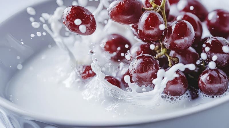 Red Grapes Splashing into a Bowl of Milk Stock Image - Image of organic ...