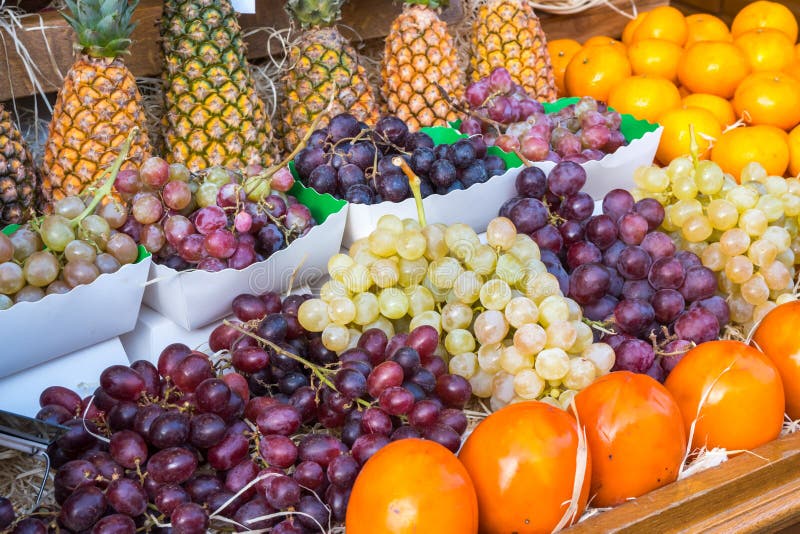 Red Grapes and Various Fruits in the Market Stock Image - Image of ...