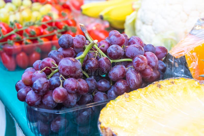 Red Grapes and Various Fruits in the Market Stock Photo - Image of ...