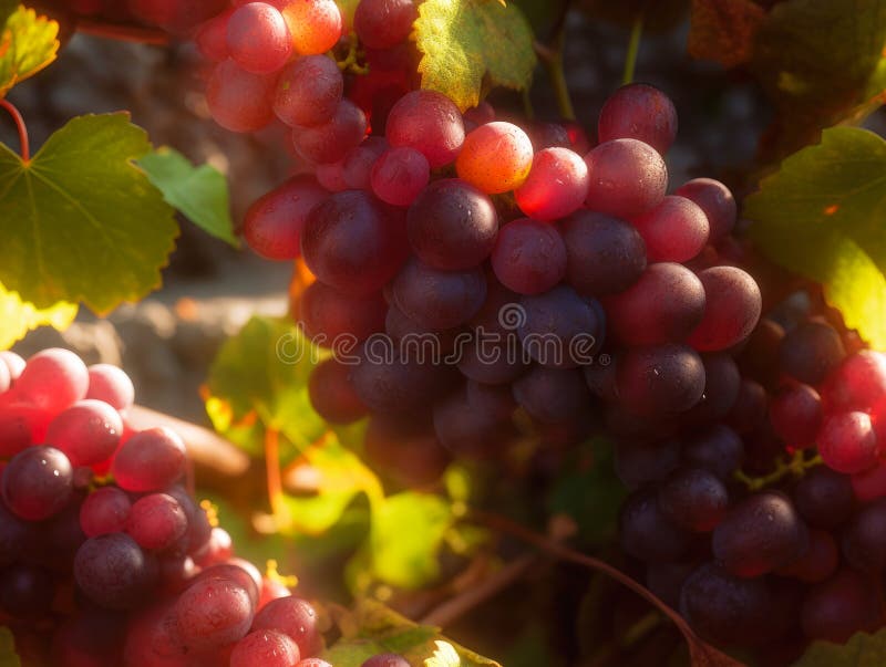 Red Grapes on a Vine and the Sun is Shining on it Stock Illustration ...