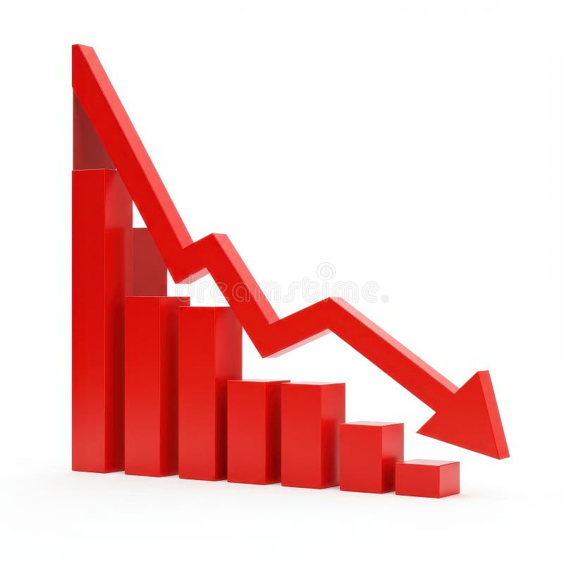 Red Downward Graph Isolated on White Background for Economic Decline ...