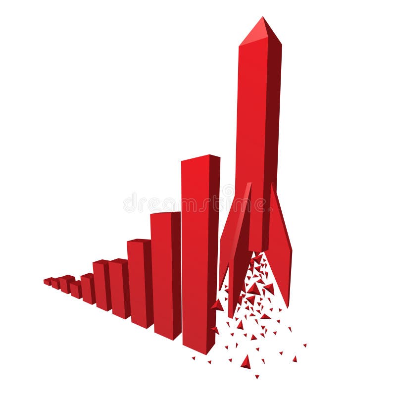 Red graph with rocket stock vector. Illustration of economic - 64250844