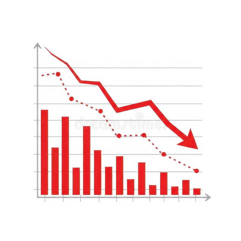 Red Graph Showing a Downward Trend Isolated on White Background Stock ...