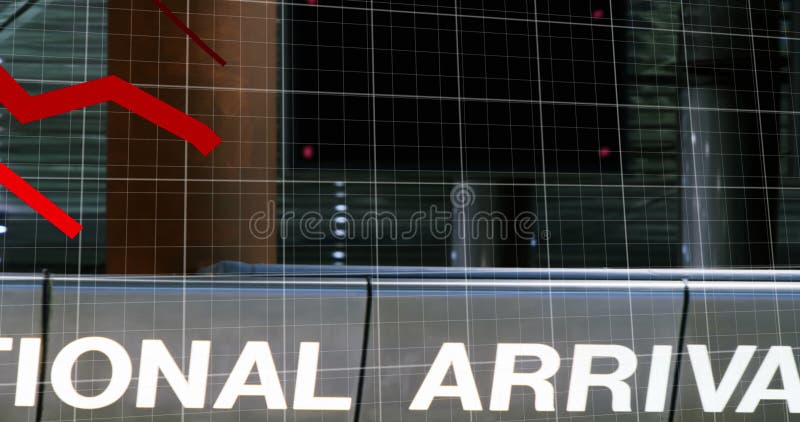 Red Graph, Showing Economical Crisis on a Grid Over an Airport Stock ...