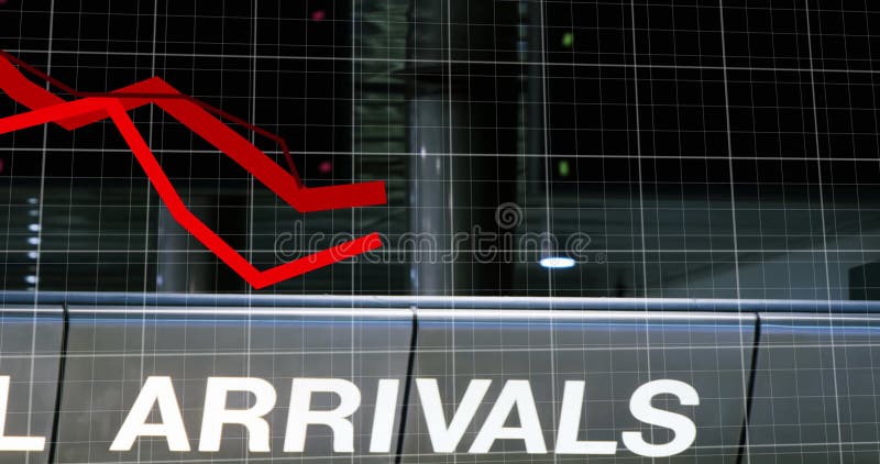 Red Graph, Showing Economical Crisis on a Grid Over an Airport Stock ...