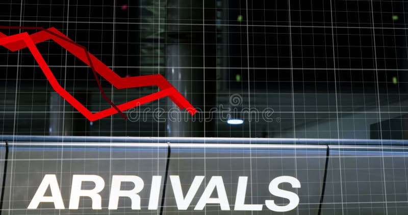 Red Graph, Showing Economical Crisis on a Grid Over an Airport Stock ...