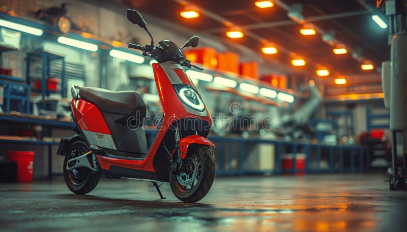 Red and Gray Electric Scooter in a Garage Stock Image - Image of ...