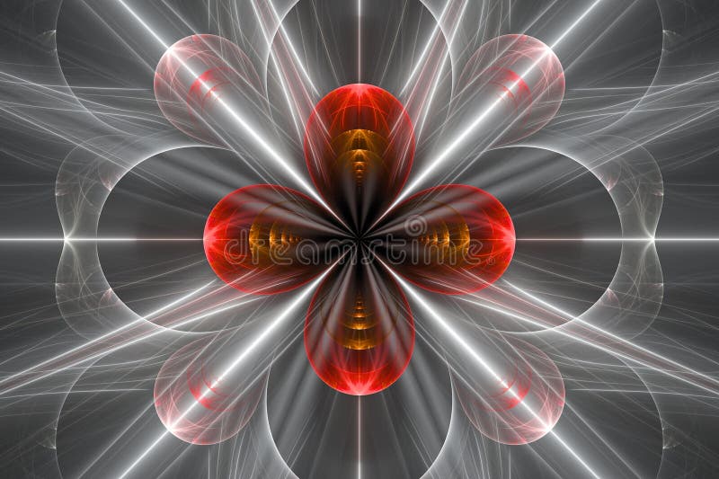 Red Gray Floral Pattern of Crooked Waves and Rays on a Black Background ...