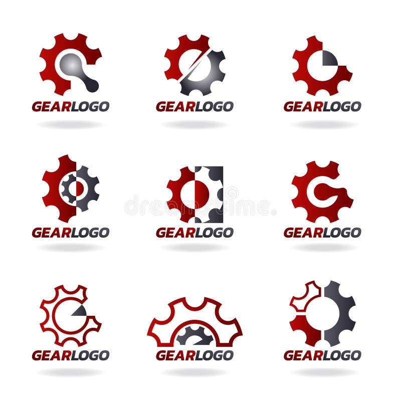 Red and Gray Gear Logo Vector Set Design Stock Vector - Illustration of ...