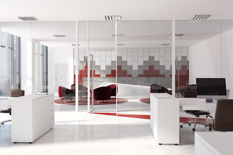 Red and Gray Pattern Office Interior Stock Illustration - Illustration ...