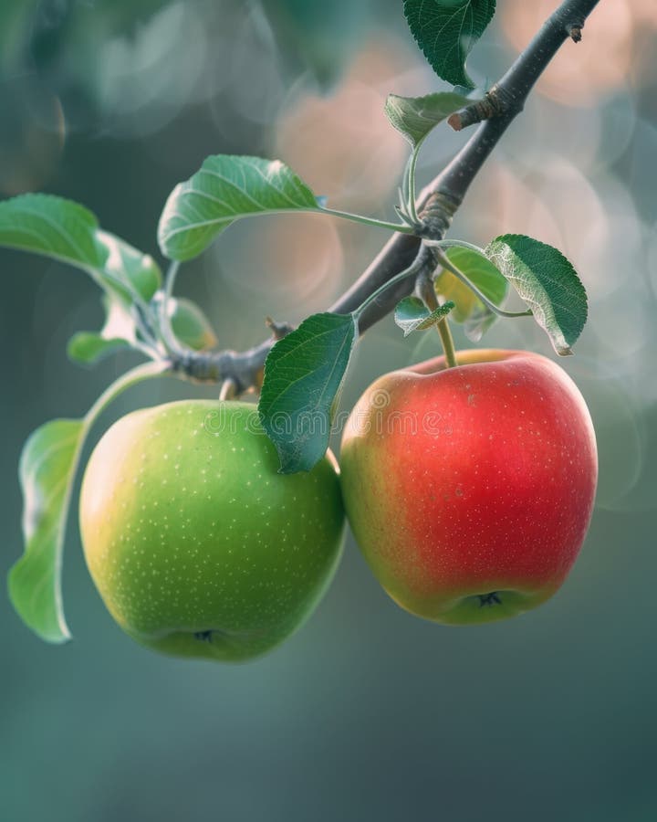 Red and Green Apple Hanging from a Branch Stock Photo - Image of ...