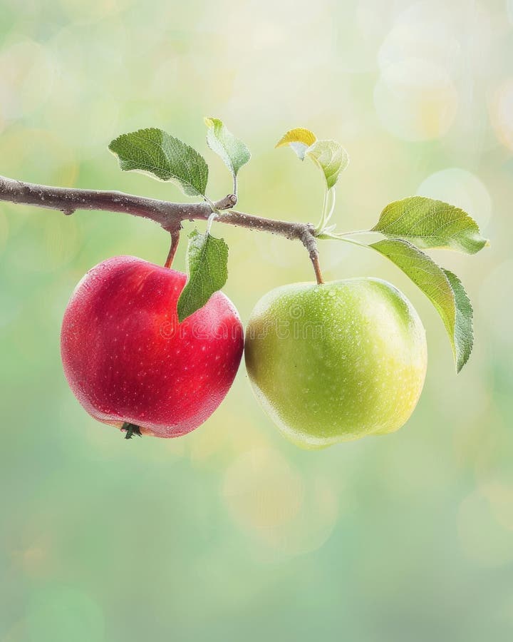 Red and Green Apple Hanging from a Branch Stock Image - Image of ...