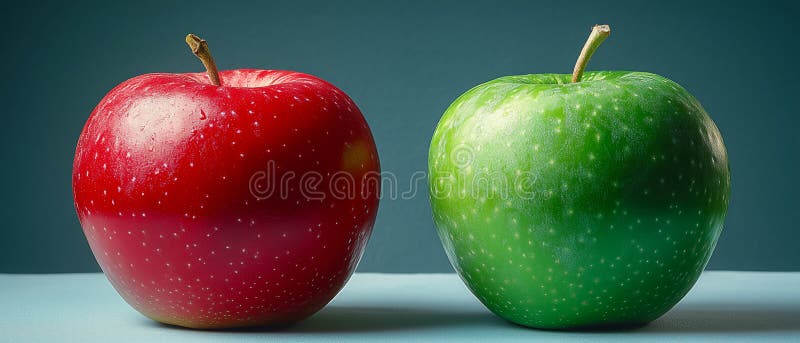 Red and Green Apples on a Blue Background Showcasing Vibrant Colors and ...