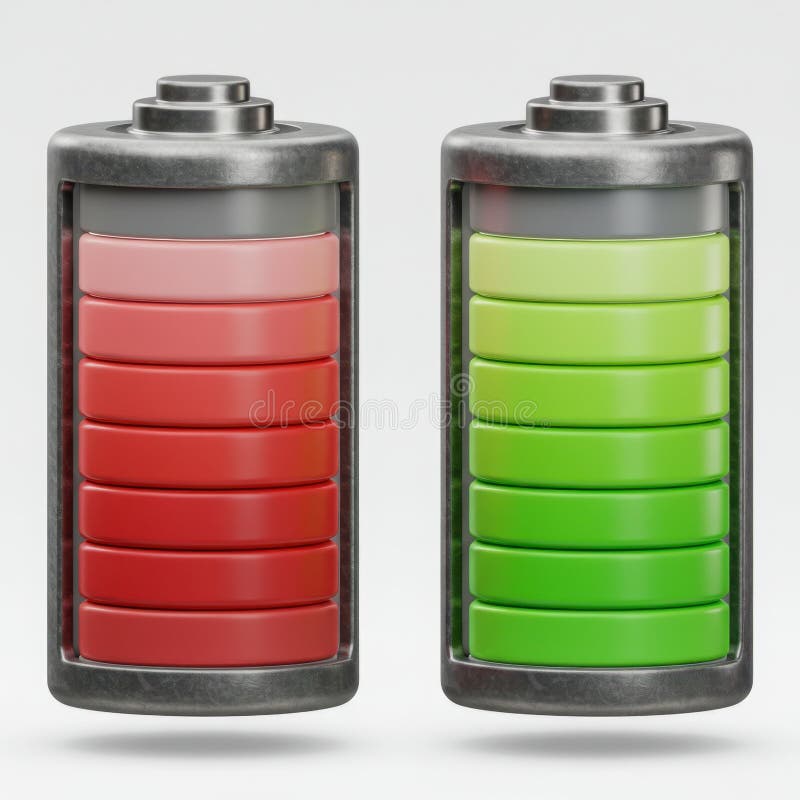 Red and Green Battery Level Indicators 3D Render Stock Illustration ...