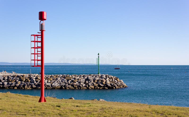 Red and Green Beacons on the Shore Stock Image - Image of vacation ...