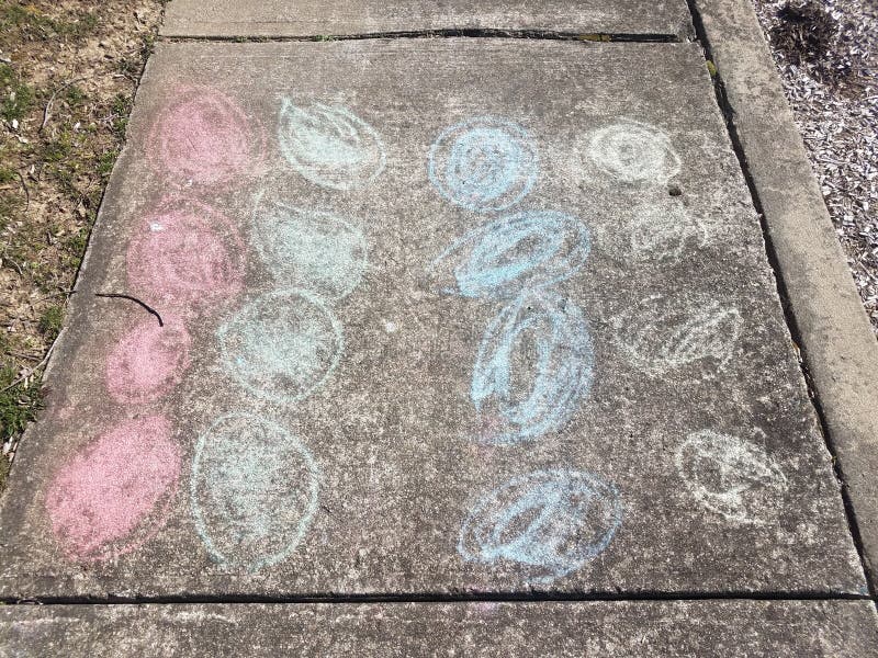 Red and Green and Blue Chalk Circles on Grey Sidewalk Stock Image ...