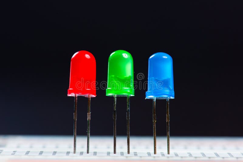 Red , Green and Blue LED Diodes Against a Dark Background Stock Photo ...