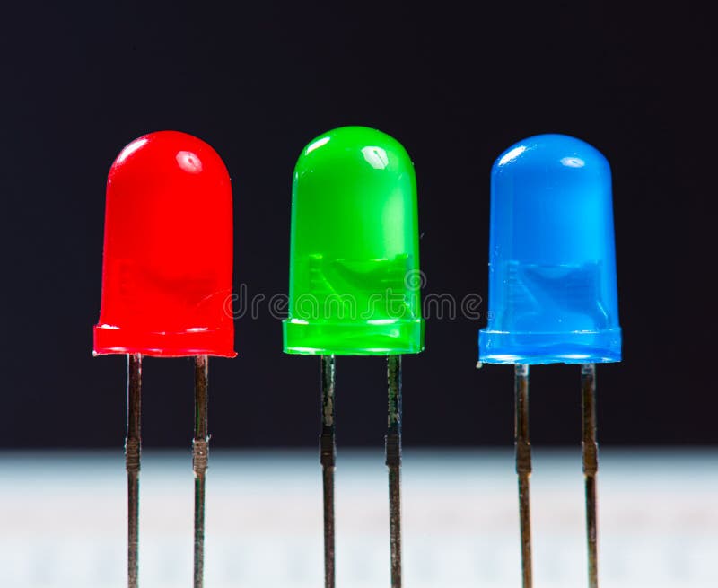 Red , Green and Blue LED Diodes Against a Dark Background Stock Image ...