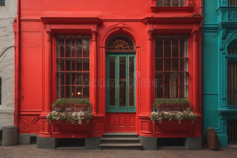 Red and Green Buildings in the Old Town. Generative Ai Stock ...