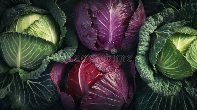 Red and Green Cabbage, Flat Lay, Generative AI Stock Illustration ...