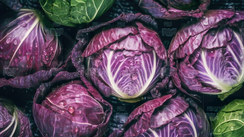 Red and Green Cabbage, Flat Lay, AI Generative Stock Illustration ...
