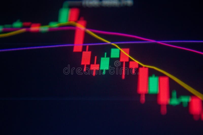Red and Green Candlestick Chart Showing a Downward Trend on a Dark ...