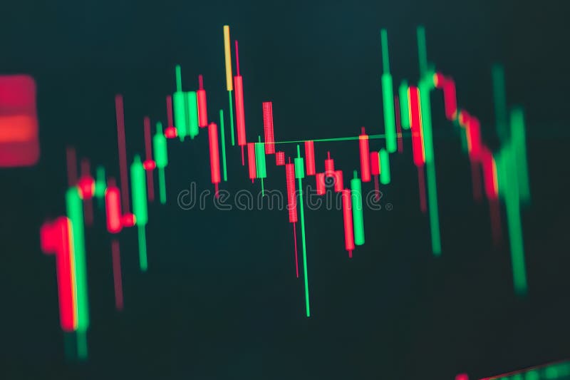 Red and Green Candlestick Chart with Trading Volume Bars on Financial ...