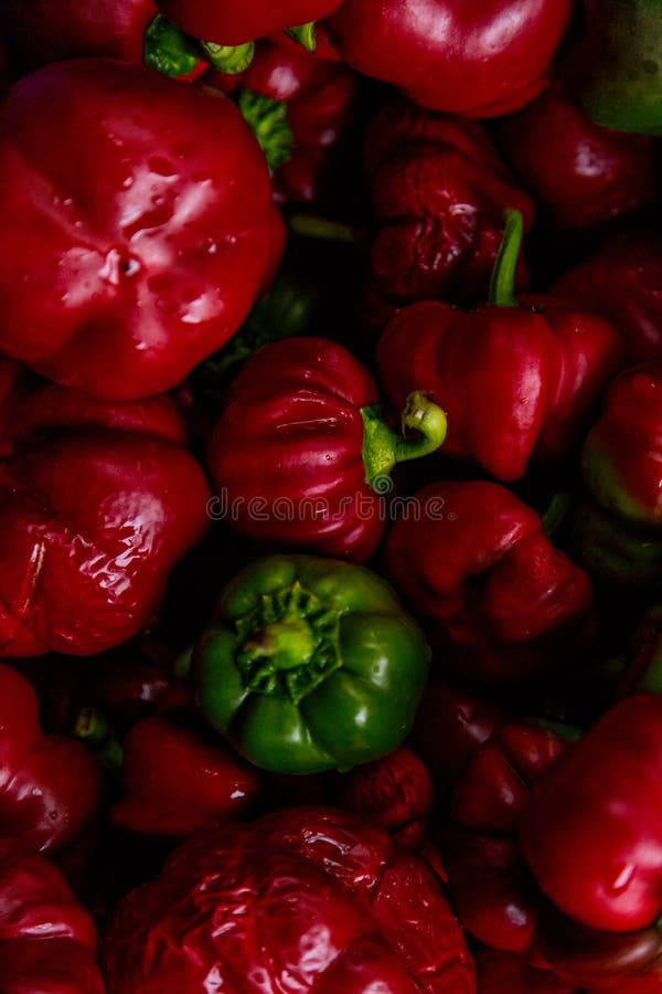Red and Green Capsicum on a Old Table. Stock Photo - Image of organic ...