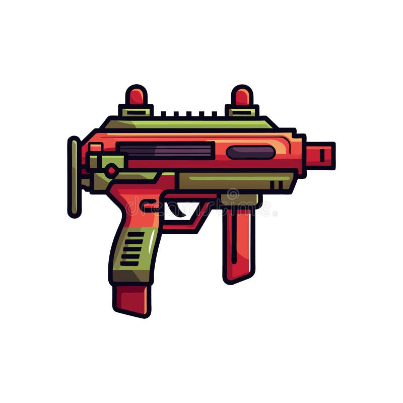 Red and Green Cartoon Style Submachine Gun Illustration Stock Image ...