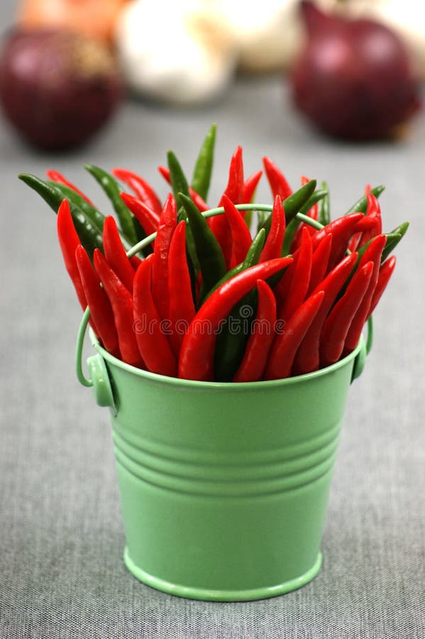 Red and Green Chili in a Bucket Stock Image - Image of burning, cook ...