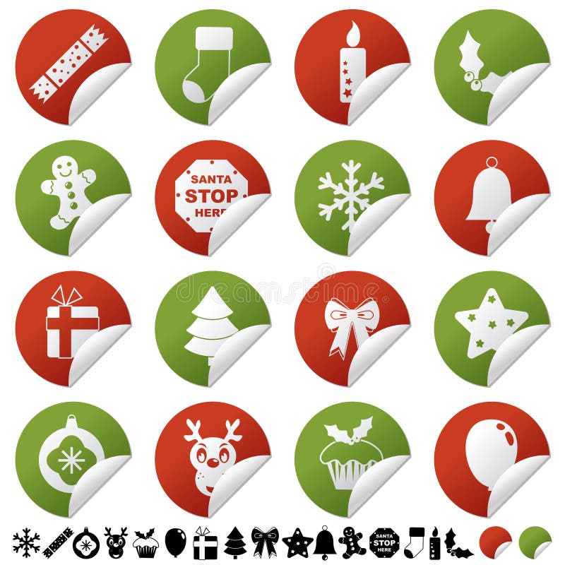 Red and Green Christmas Stickers Stock Vector - Illustration of ...