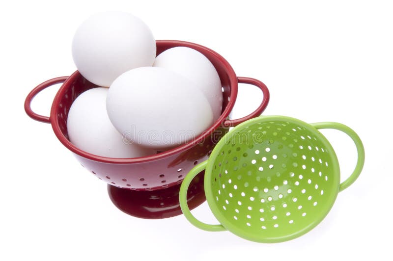 Red and Green Colanders with Fresh Eggs Stock Image - Image of stack ...