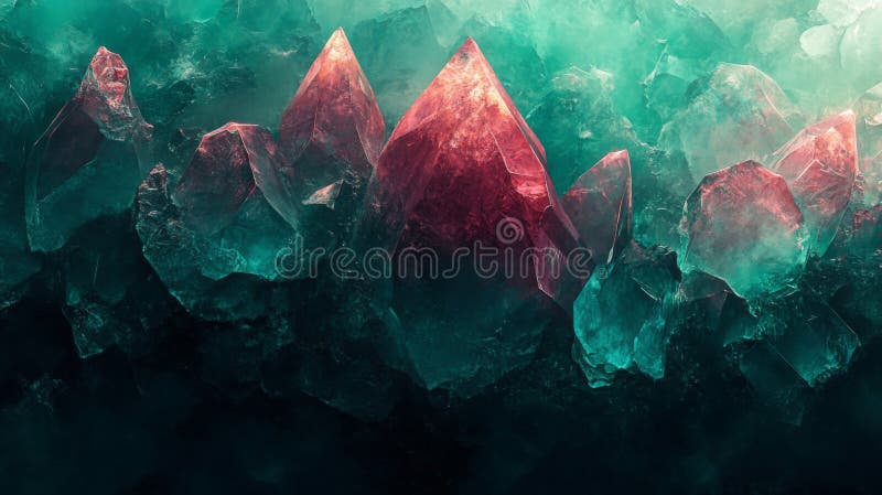 Red and Green Crystal Formations Abstract Background Stock Illustration ...