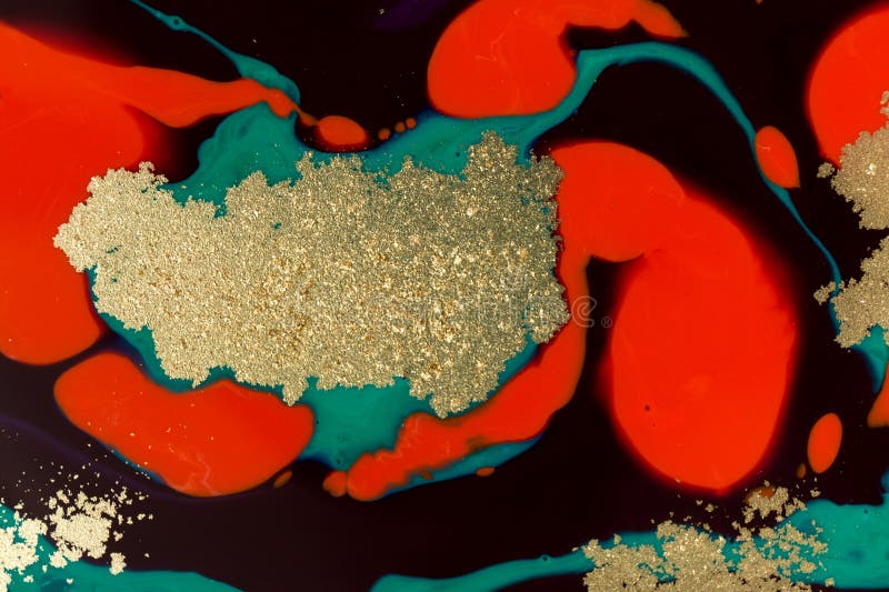 Red, Green and Gold Abstract Paint Marble Background. Stock Image ...