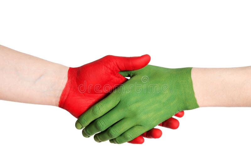Red green handshake stock image. Image of alliance, hand - 31849273
