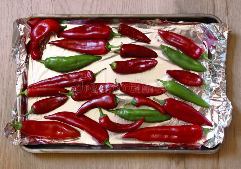 Red and Green Hatch Chile Peppers on a Baking Sheet Stock Photo - Image ...