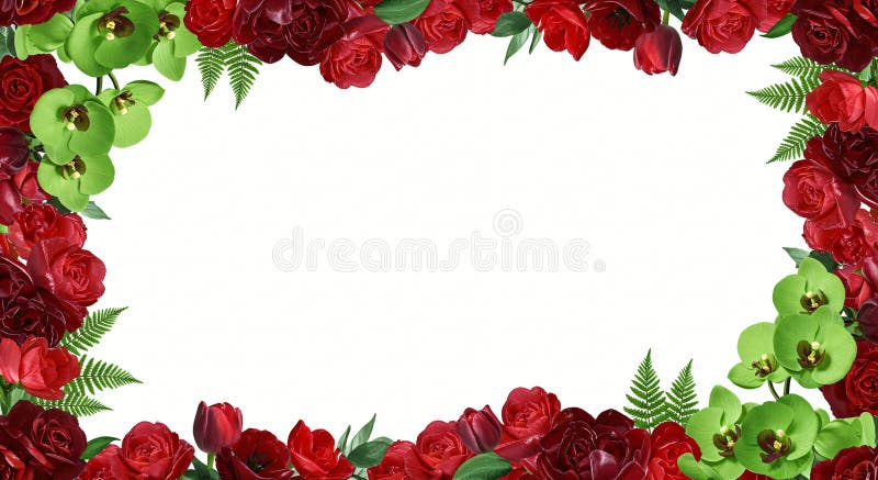 Red and Green Horizontal Flower Border Blank Image Abstract Vector ...
