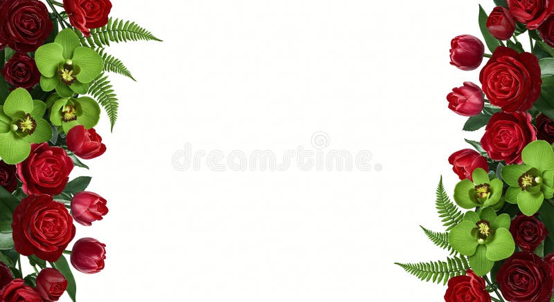 Red and Green Horizontal Flower Border Blank Image Abstract Vector ...