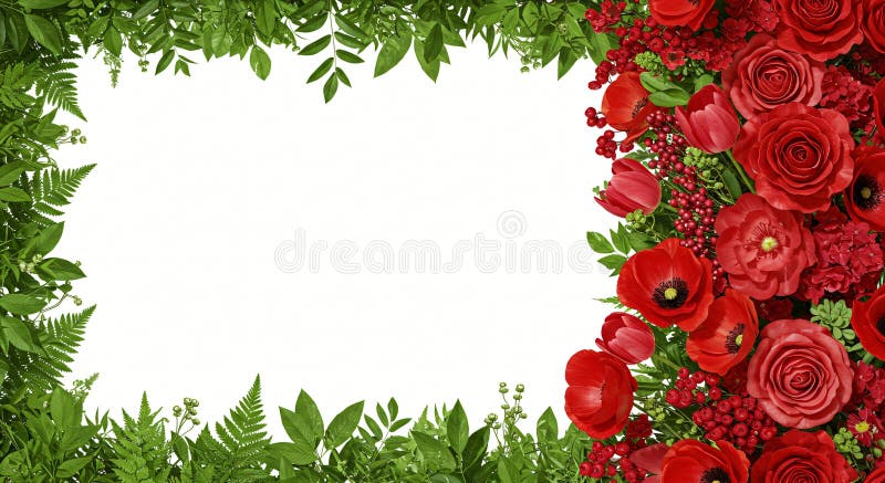 Red and Green Horizontal Flower Border Blank Image Abstract Vector ...