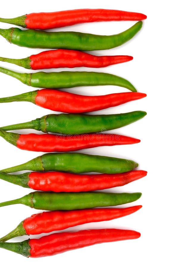 Red-green Hot Chili Peppers Isolated on White Stock Photo - Image of ...