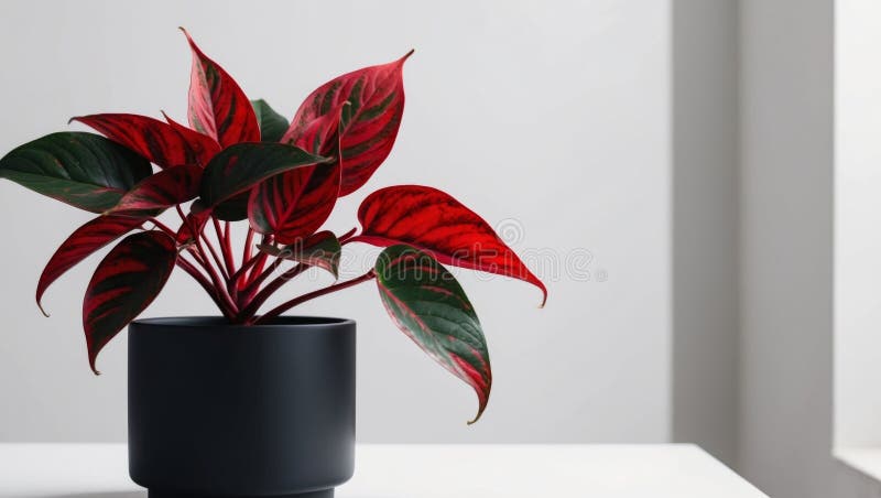 Red and Green Leaved Plant in a Black Pot. Stock Photo - Image of black ...