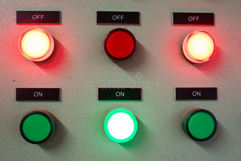 Red and Green Light Led on Electric Control Panel Showing on/off Status ...