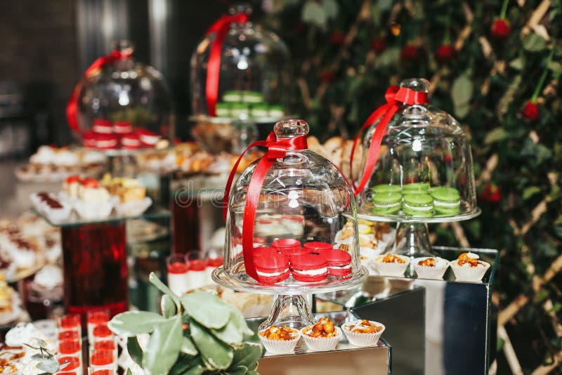 Red and Green Macaroons Under the Glass Cap Stock Image - Image of food ...